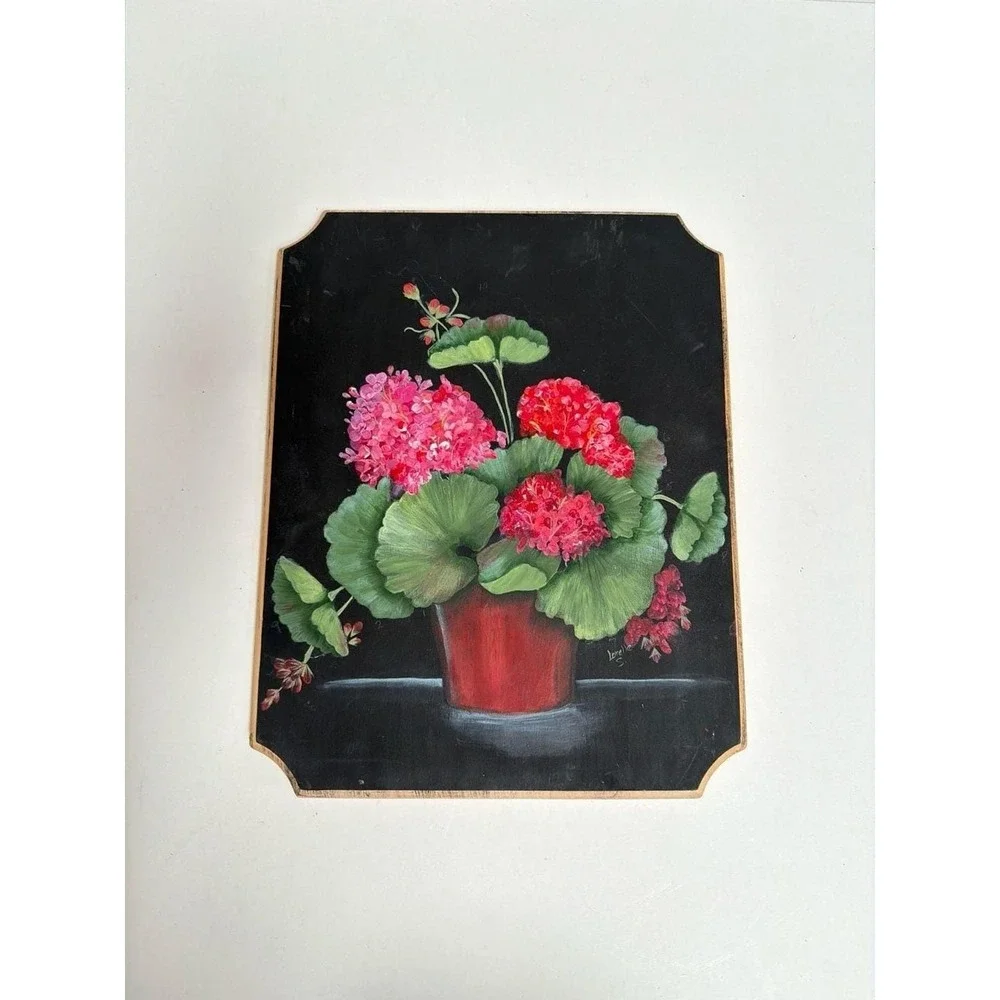 The Unbranded Brand | Art | Vintage Hand Painted Geranium Floral Wood ...
